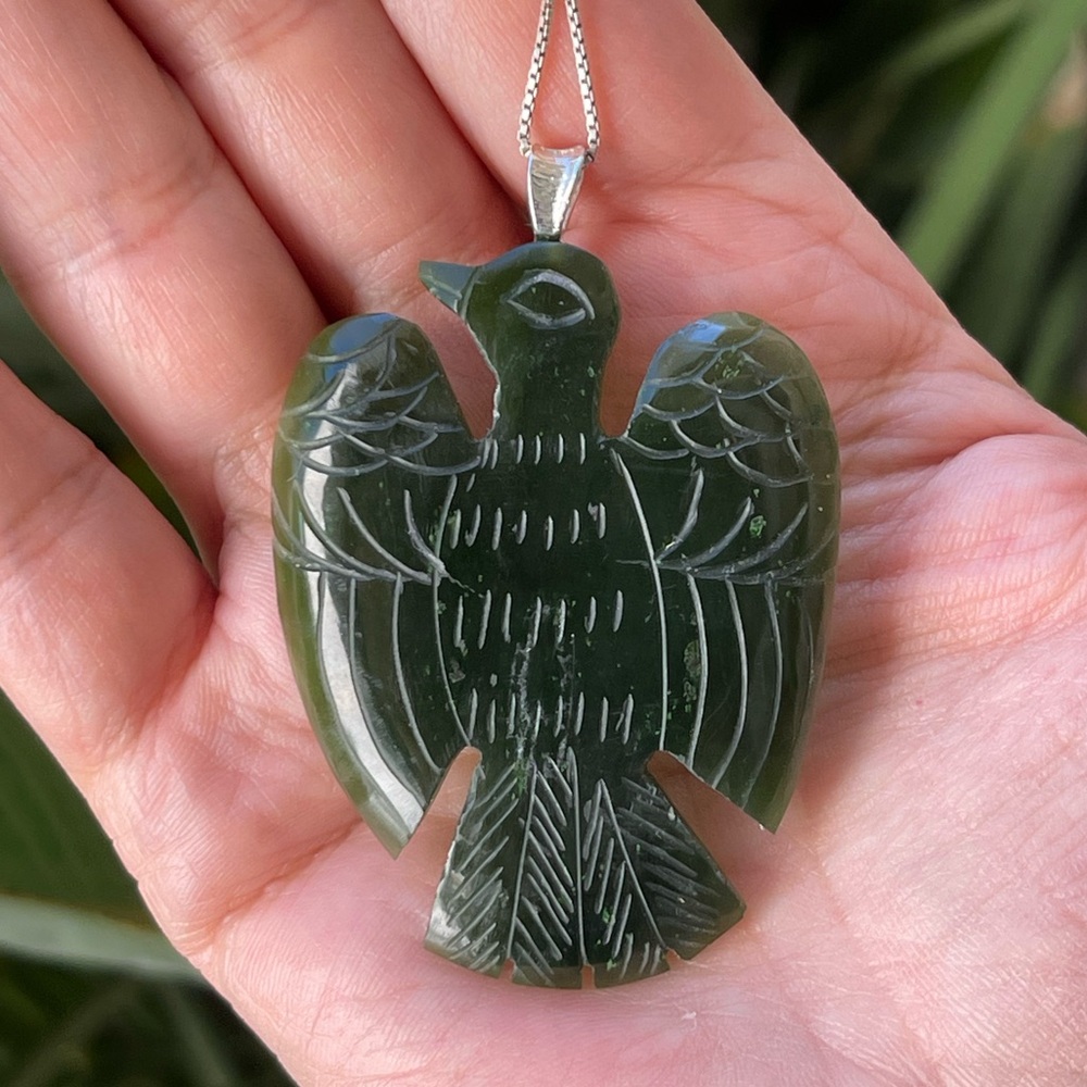 Carved Phoenix Bird Eagle Natural Nephrite Jade Penda… - Gem